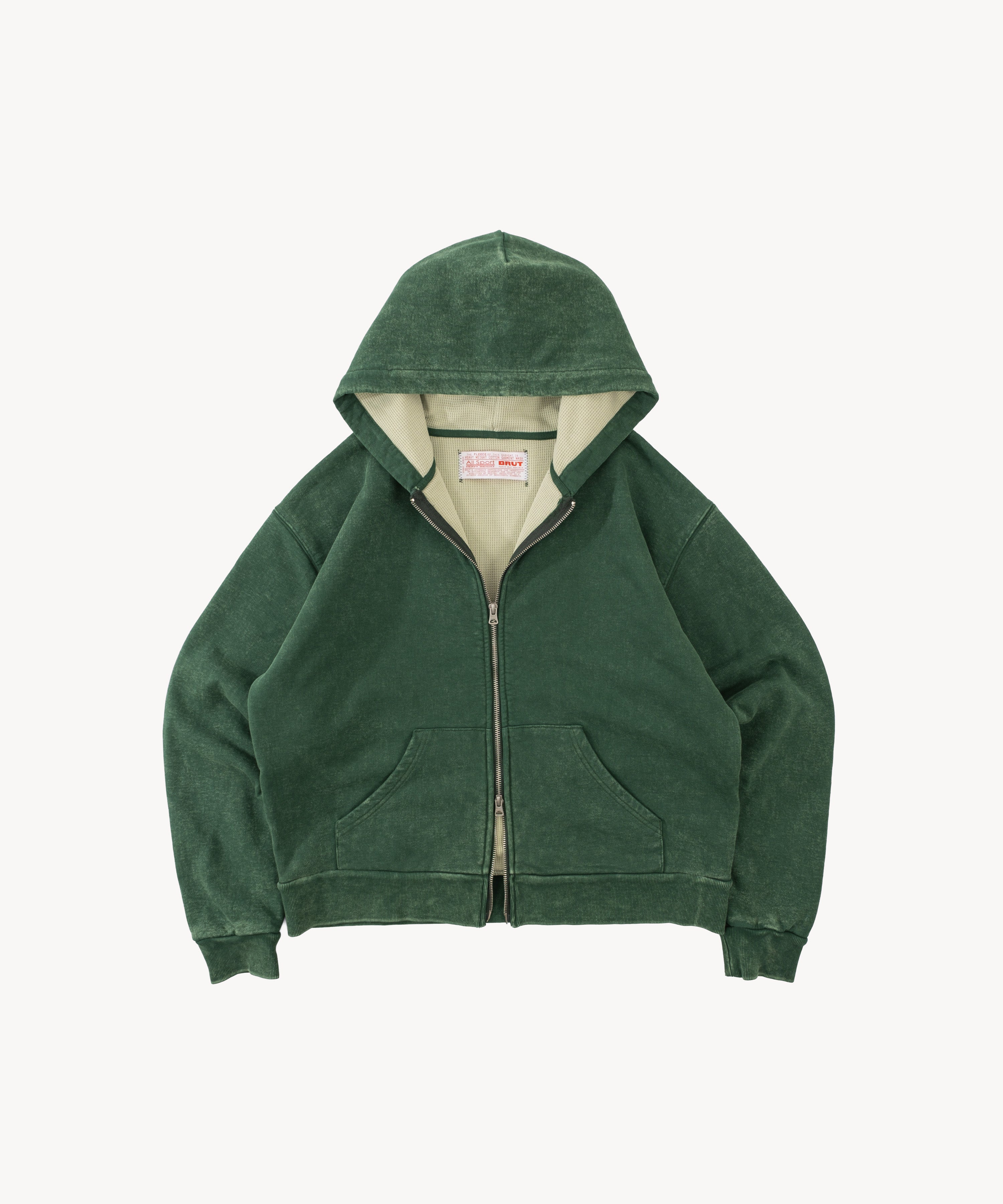 THE THERMAL ZIP SWEAT - DUSTY GREEN | BRUT Vintage Shop | Worldwide ...